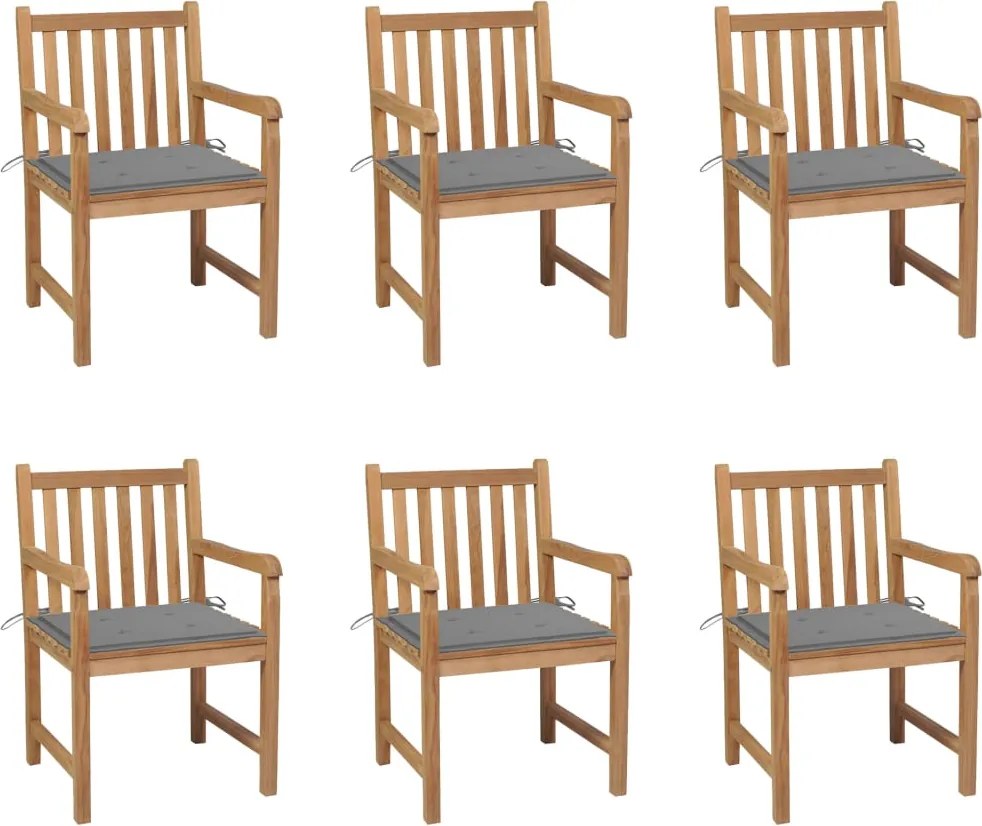 Zahradní židle 6 ks šedé podušky masivní teak 3073032