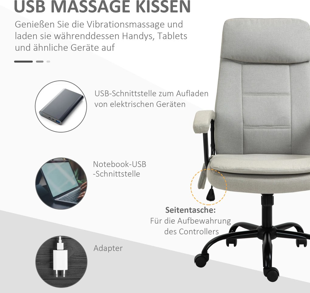Kancelářská židle Vinsetto s masážní funkcí ergonomická výškově nastavitelná kancelářská židle s houpací funkcí béžová pro pohodlí v domácí kanceláři…