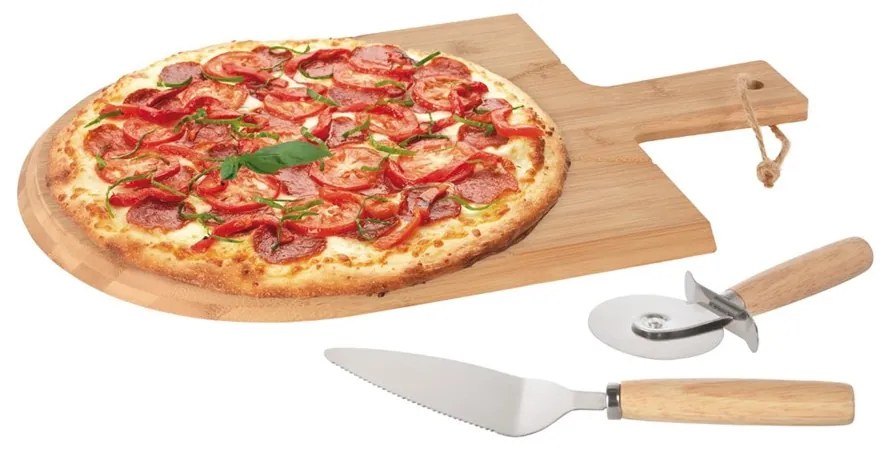 Prkénko na krájení pizzy Pizza Set, bambus, 43x30 cm