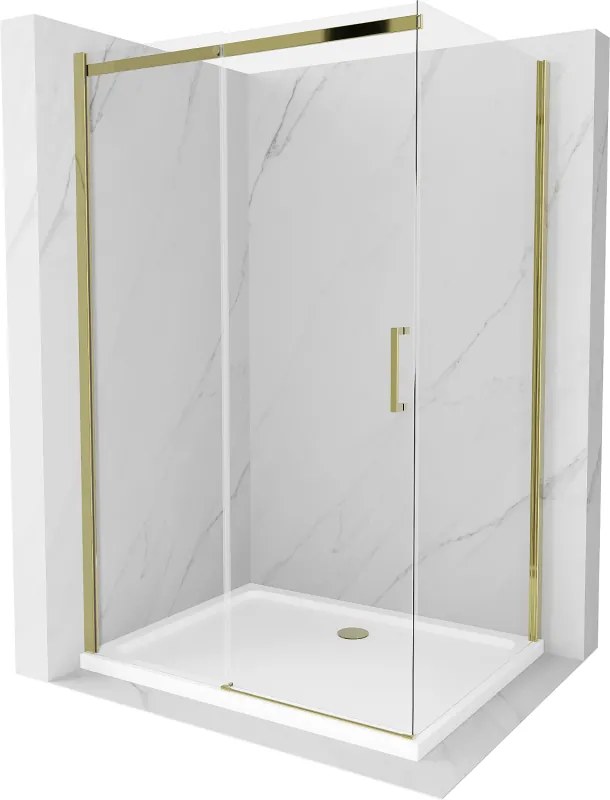 Mexen Omega posuvný sprchový kout 130 x 100 cm, 8mm sklo, zlatý profil-čiré sklo + slim sprchová vanička 5cm, 825-130-100-50-00-4010