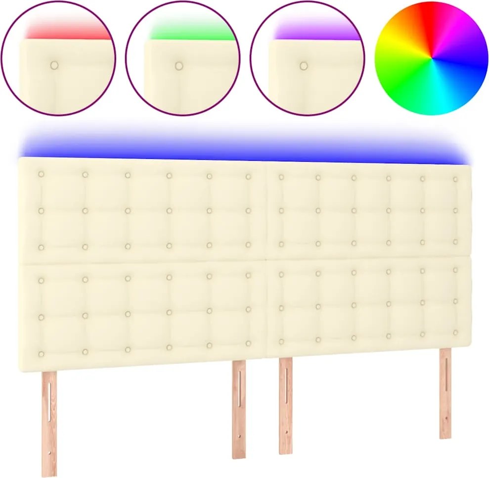 Čelo postele s LED krémové 200x5x118/128 cm umělá kůže 3122534