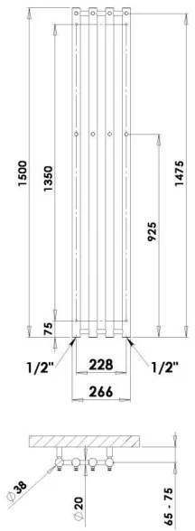 P.M.H. R2B - Koupelnový žebříkový radiátor ROSENDAL 350W 150 cm černá