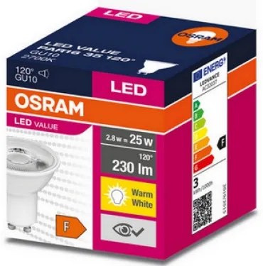 LED žárovka GU10 PAR16 OSRAM VALUE 2,8W (25W) teplá bílá (2700K), reflektor 120°