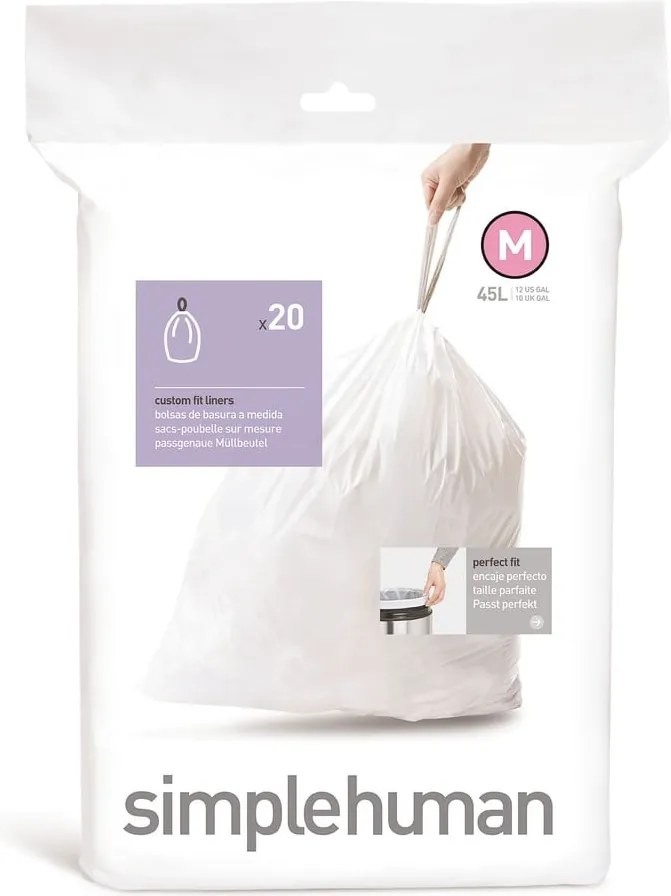 Stahovací pytle na odpadky v sadě 20 ks 45 l M – simplehuman