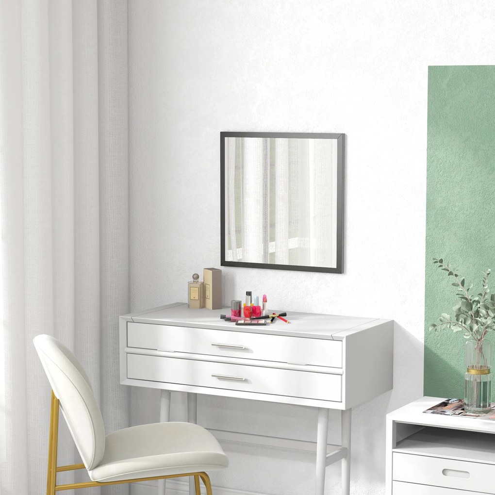 HOMCOM Čtvercové nástěnné zrcadlo 50 x 50 cm, černý dřevěný rám, ideální do koupelny, obývacího pokoje nebo ložnice