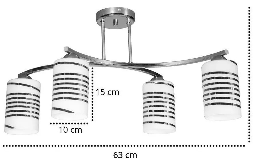 Stropní svítidlo Cobi, 4x bílé skleněné stínítko se vzorem,