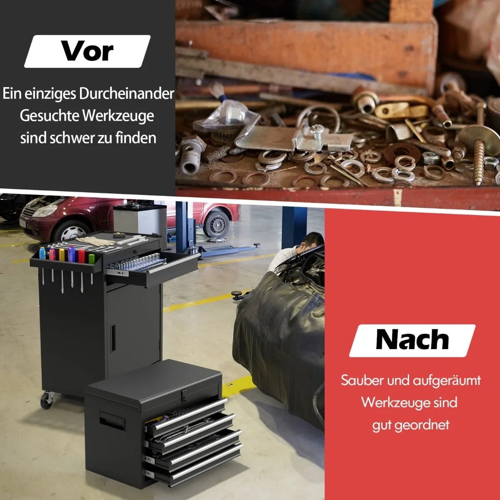 Costway Dílenský vozík 2 v 1 včetně kufru a 8 přihrádek a háčků