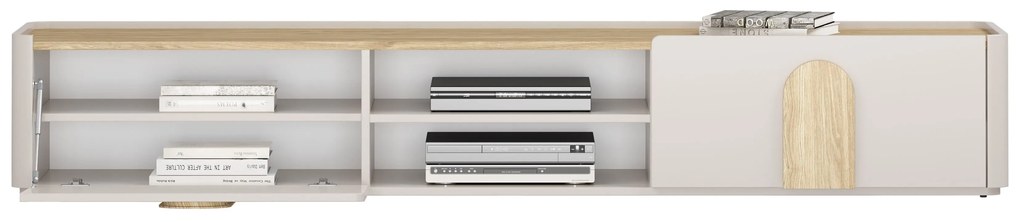 TV stolek Amilio 220 cm - kašmírová / dub olejovaný / úchytky dub světlý