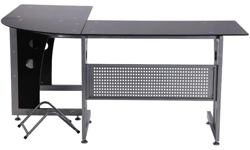 Rohový kancelářský PC stůl tvaru L s černým bezpečnostním sklem 164 x 139 x 75 cm A2-0019
