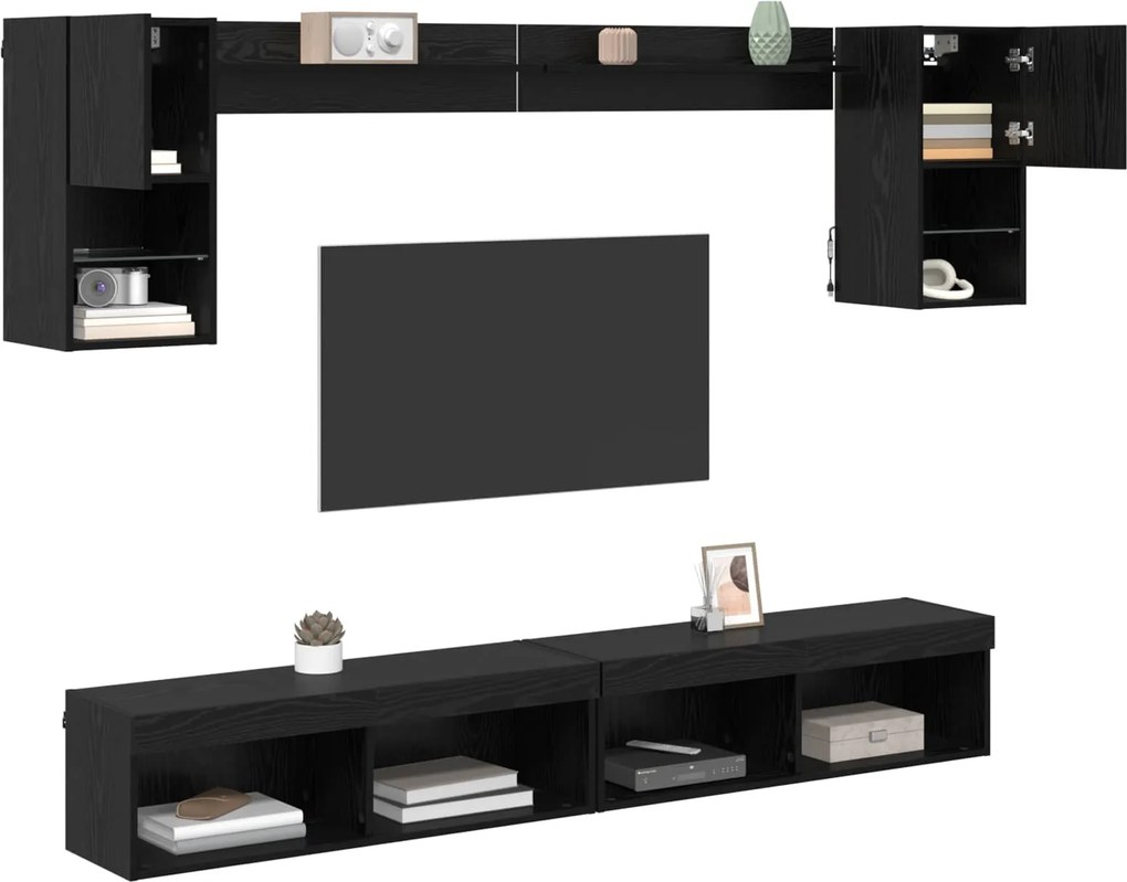 TV nástěnné jednotky s LED 6 ks Černý dub Kompozitní dřevo 3402957