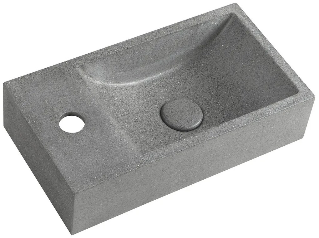 Sapho, CREST L betonové umyvadlo včetně výpusti, 40x22 cm, černý granit, AR403