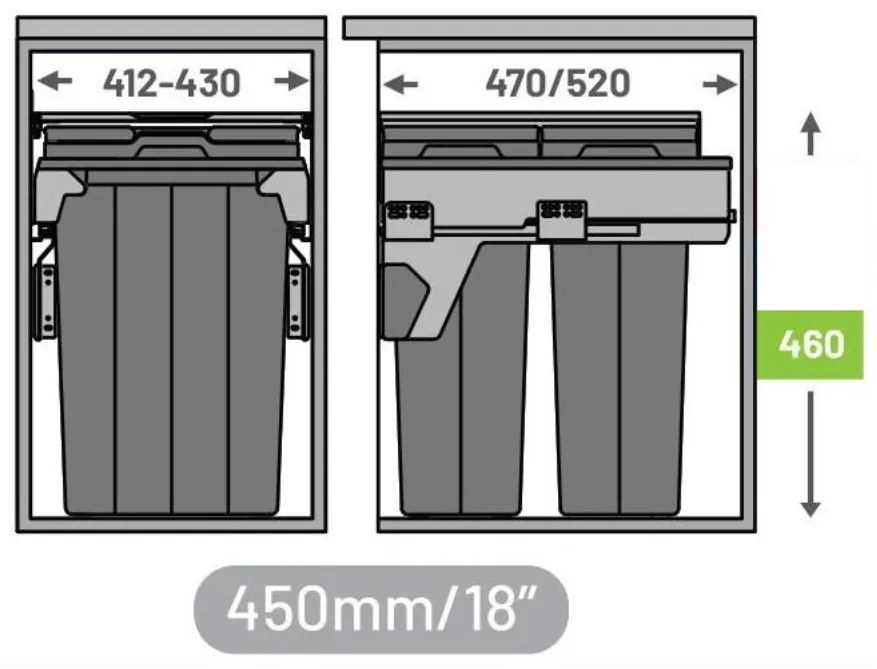 In-Design Odpadkový koš Jerry 45/2 s integrovaným výsuvem 2x28 L výška 460 mm antracitový