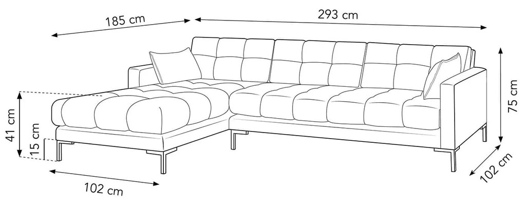 MUZZA Rohová pohovka mamaia levá 293 cm samet tmavě modrá