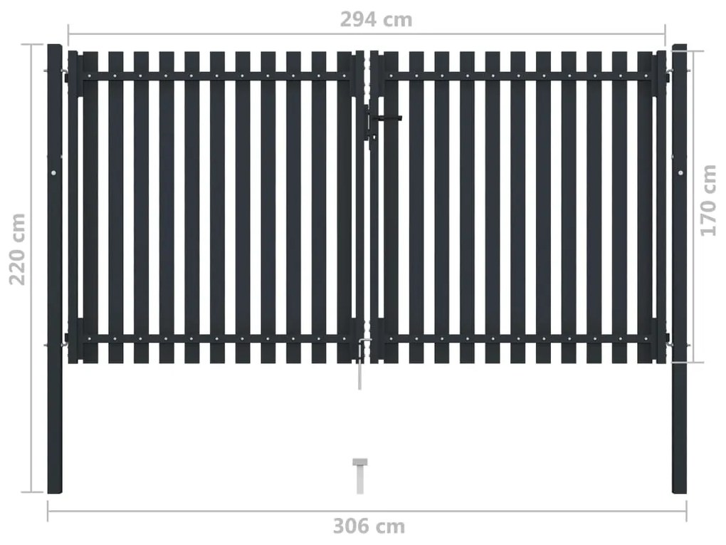 vidaXL Marketos Dvoukřídlé plotové brány s ocelovými dveřmi 300 x 175 cm antracitové
