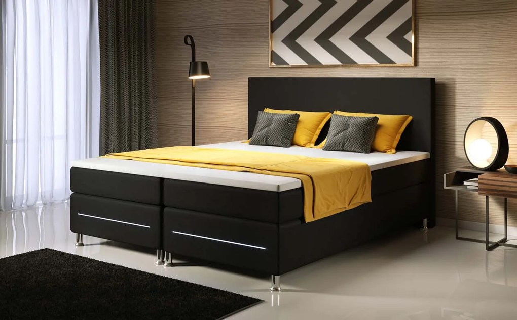 Boxspring postel SIMPLE bez úložného prostoru s LED, eko kůže Velikost postele: 140 × 200 cm, Barva EKO kůže: Béžová EKO kůže, Výběr matrace:…
