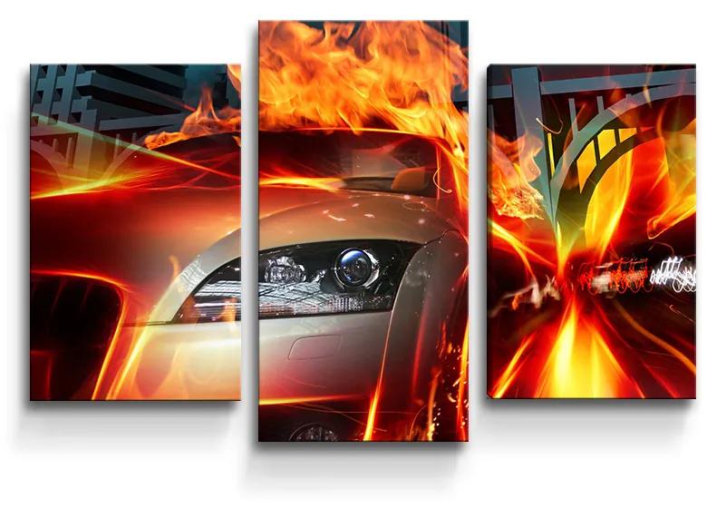 Sablio Obraz - 3-dílný Auto v plamenech - 75x50 cm