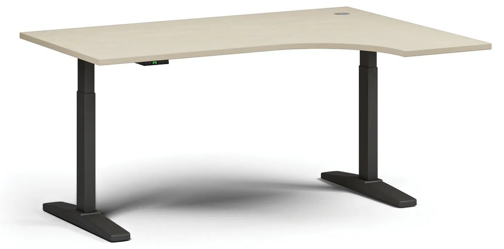 Výškově nastavitelný stůl, elektrický, 675-1325 mm, rohový pravý, deska 1600x1200 mm, černá podnož, bílá