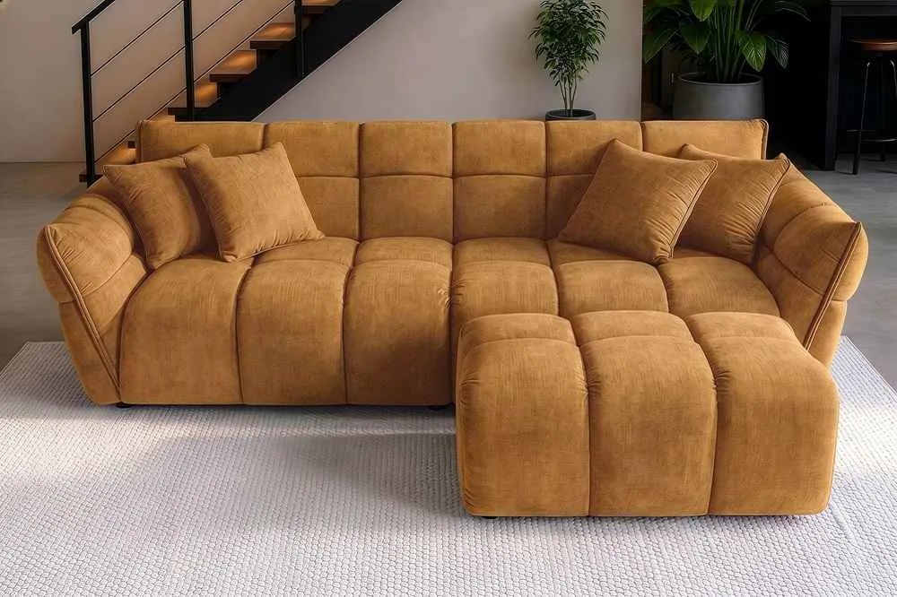 Designová 3-místná pohovka Cassidy 260 cm hořčičný samet