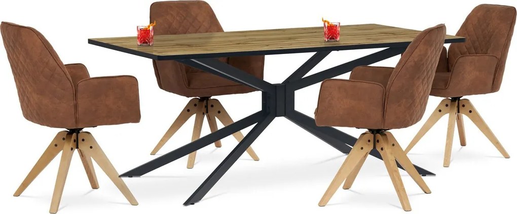 Autronic Jídelní stůl, 180x90x75 cm, MDF deska, 3D dekor divoký dub,  kovovová hvězdicová podnož, černý mat HT-885 OAK