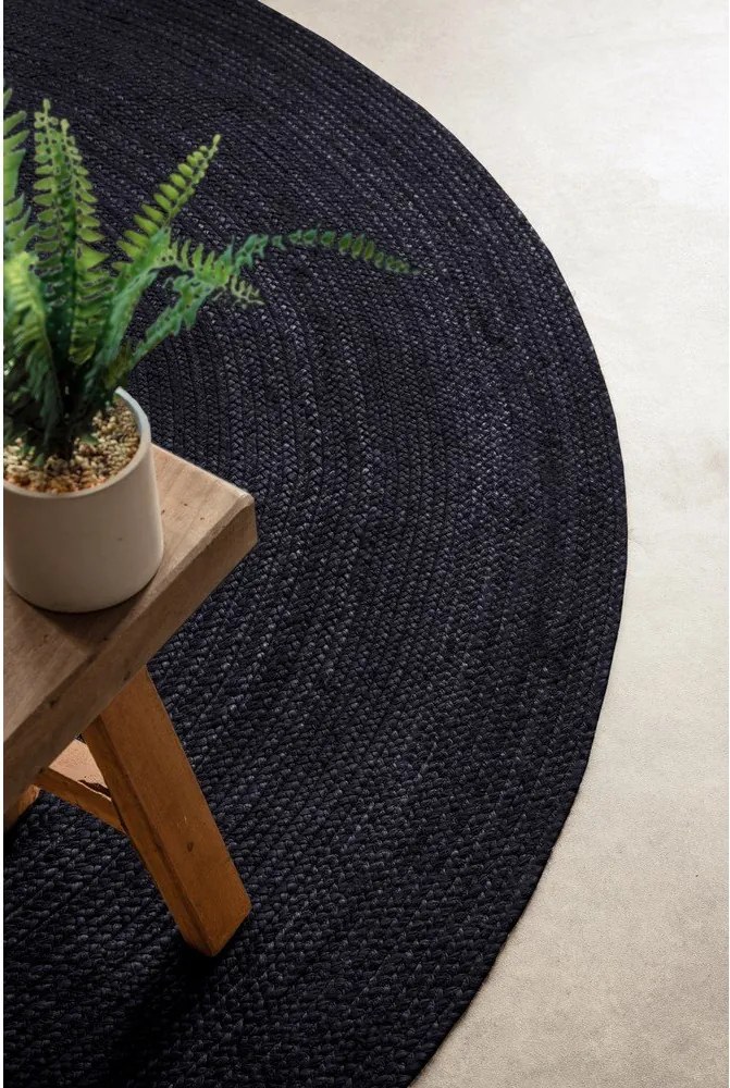 Černý oboustranný/ručně tkaný jutový kulatý koberec ø 200 cm Braided – Hanse Home