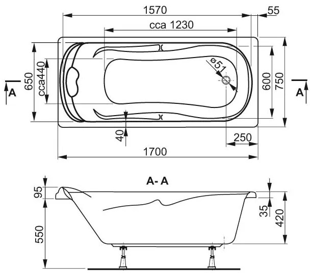 Vagnerplast Charitka 170 x 75 cm VPBA170CHA2X-04 vana vč. noh