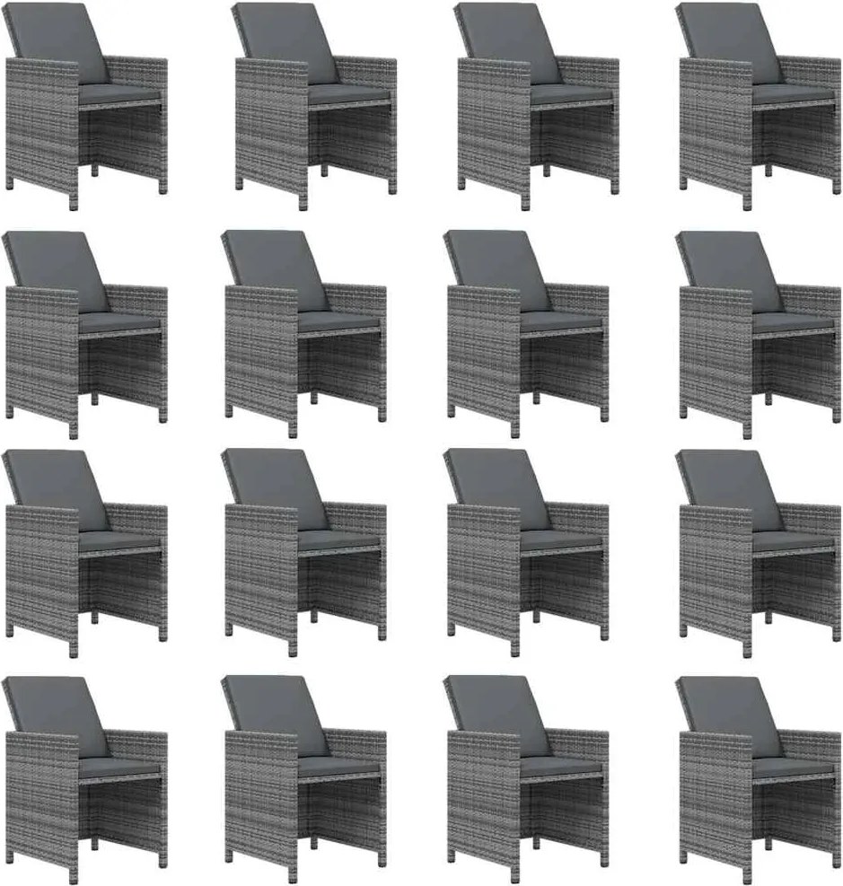17dílný zahradní jídelní set s poduškami polyratan šedý 3095618