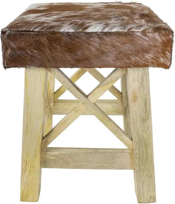 Hnědá dřevěná stolička Taurus s potahem z hovězí kůže - 35*35*35cm