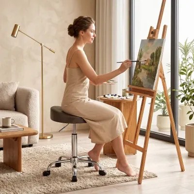 HOMCOM stolička, salonní stolička s výškově nastavitelnou výškou sedadla 51–66 cm a čalouněným sedadlem, otočným 360°, hnědá