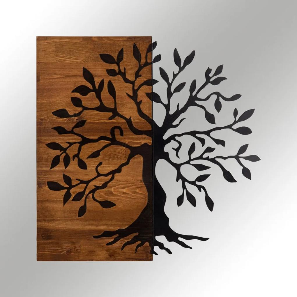 Nástěnná dřevěná dekorace TREE hnědá/černá