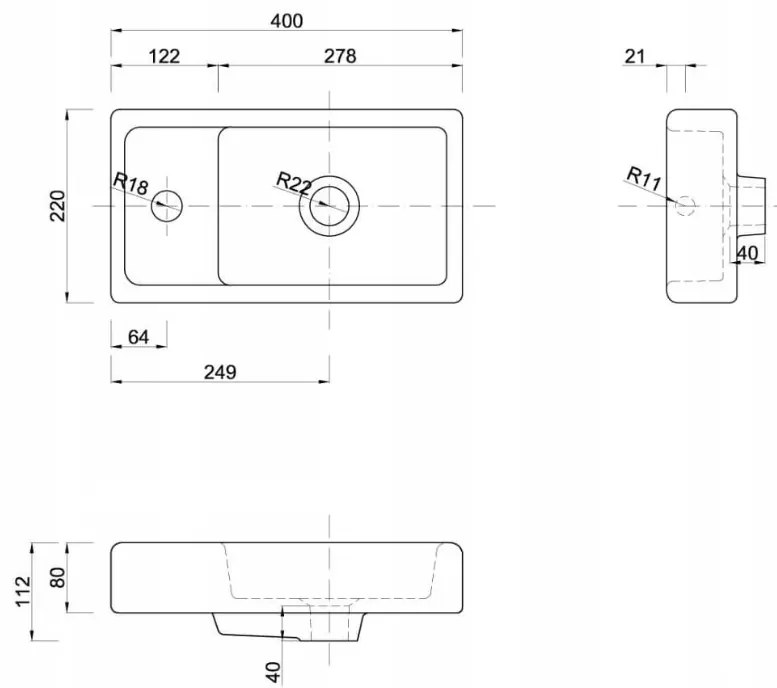 Erga Kim, závěsná WC skříňka 39x21x60 cm + keramické umyvadlo 40cm, bílá lesklá, ERG-207-D-04003+1406