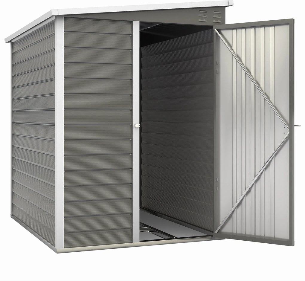 Outsunny Kovový Kůlna na Nástroje 2,3m² 142x184x181cm Skladovací Kůlna s Základem, Pultová Střecha, Okno, Zámková Dveře, Rukavice, Voděodolná Zahradní
