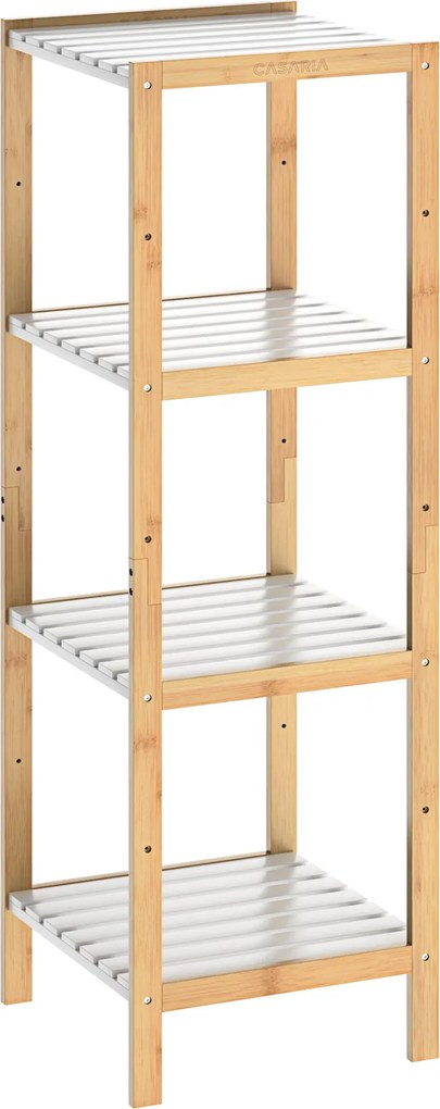 Casaria Bílý bambusový regál se 4 policemi 110×33×34 cm