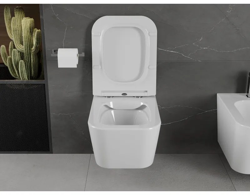 Mexen Madox, Rimless závěsná wc mísa 515x365x350 mm s pomalu padajícím sedátkem SLIM z duroplastu, bílá, 30154000