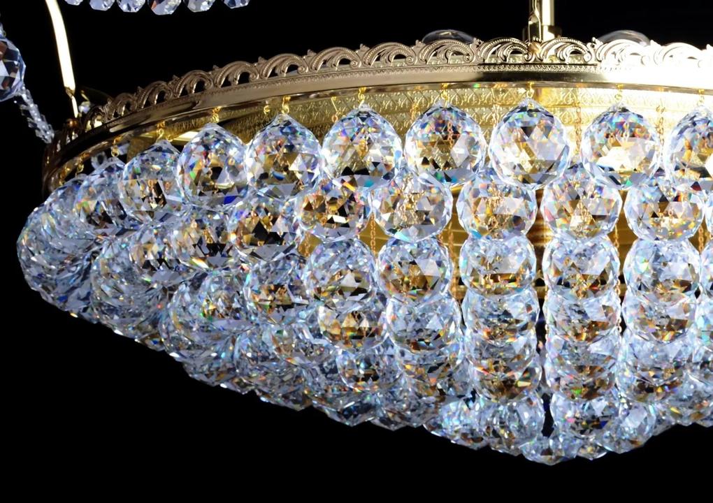 9 žárovek - Křišťálový košový lustr s broušenými křišťálovými koulemi III.  Zlatá mosaz