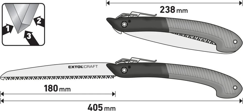 Pilka na větve EXTOL CRAFT s trojbroušenými zuby zavírací 180 mm