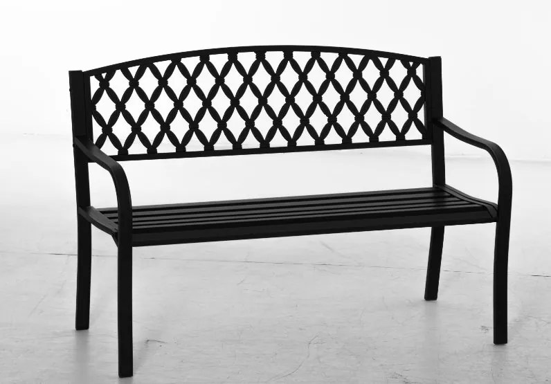 Outsunny Zahradní Lavice pro Dva s Dekorativním Opěradlem a Podlahovými Loketními Opěrkami pro Terasu, Balkón, Patio, Exteriér, Nosnost 240 kg, Litina