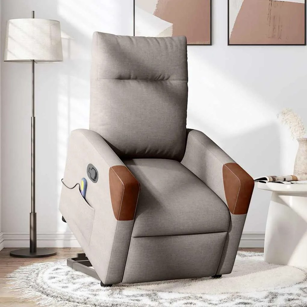 Zvedací masážní polohovací křeslo taupe textil 3324019