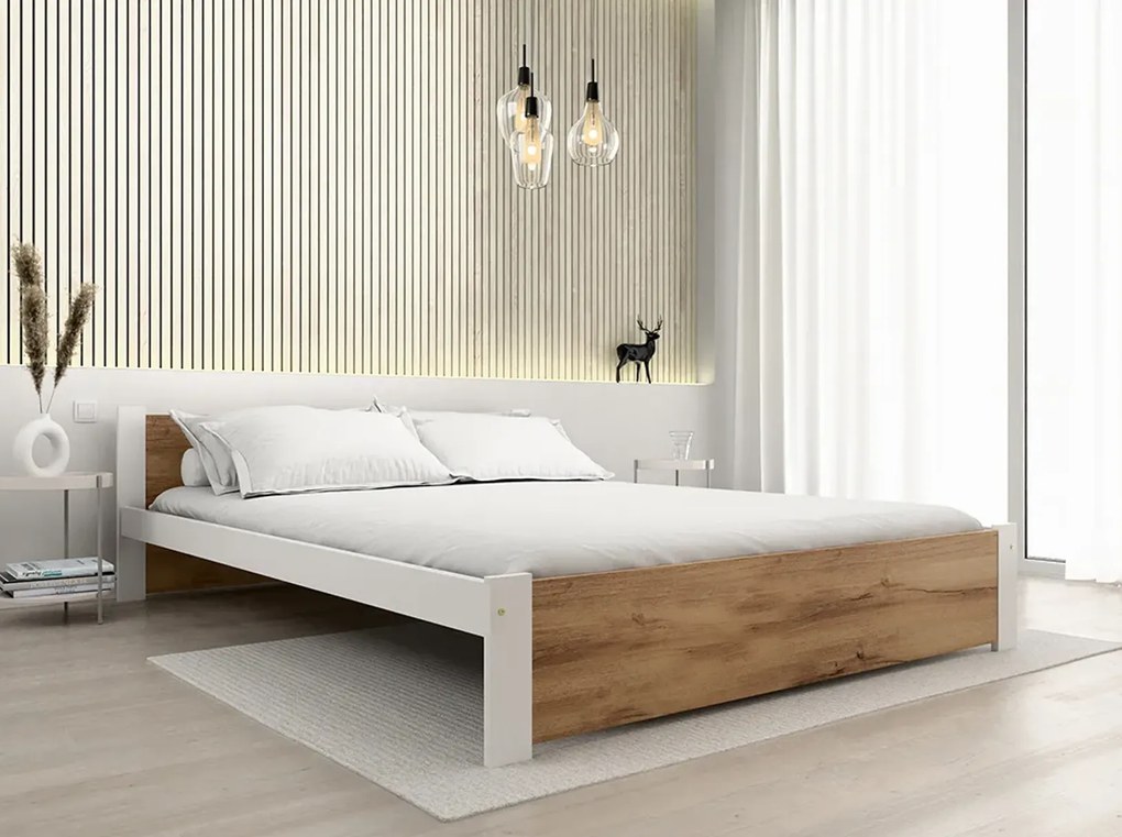 Postel IKAROS 140 x 200 cm, dub artisan/bílá Matrace: Matrace Sommera 18 cm, Rošt: S laťkovým roštem