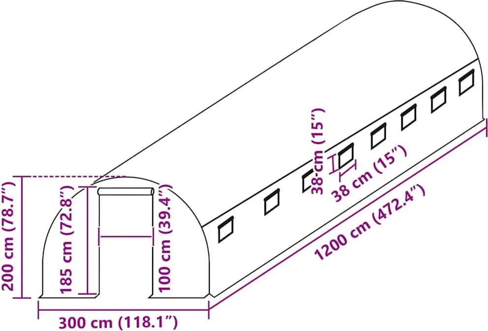 Náhradní plachta na skleník (36 m²) 300 x 1 200 x 200 cm zelená 316433