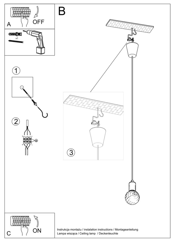 Závěsné svítidlo Diego 1, šedé tělo svítidla