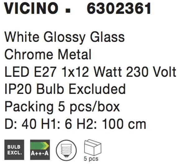 Nova Luce Závěsné svítidlo VICINO bílé lesklé sklo chromovaný kov E27 1x12W