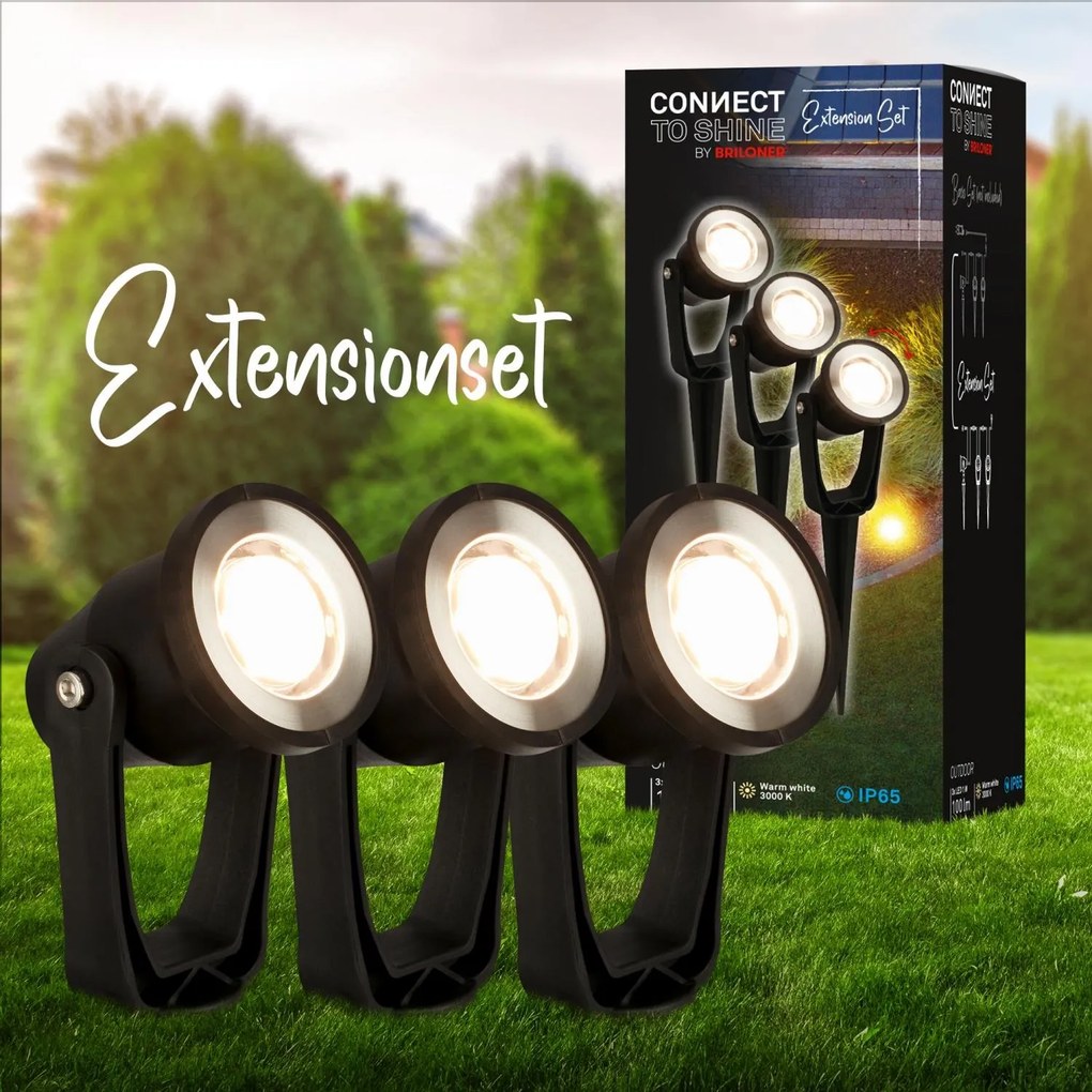 BRI 3919035 CONNECT TO SHINE prodlužovací sada Lilis sada 3ks LED zahradních bodových svítidel, IP65 - BRILONER