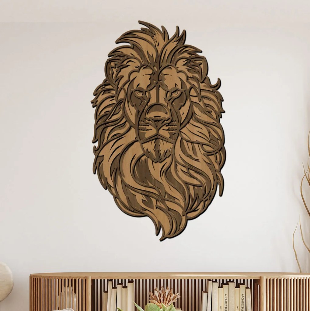 dřevo života 4 vrstvý dřevěný obraz LVÍ SÍLA Zvolte rozměr (cm): 95x59, Zvolte barvu dekoru: Javor-Buk