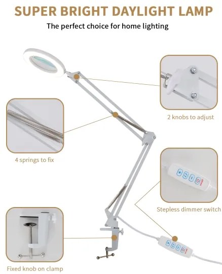 Brilagi - LED Stmívatelná stolní lampa s lupou LED/12W/5V 3000/4200/6000K bílá