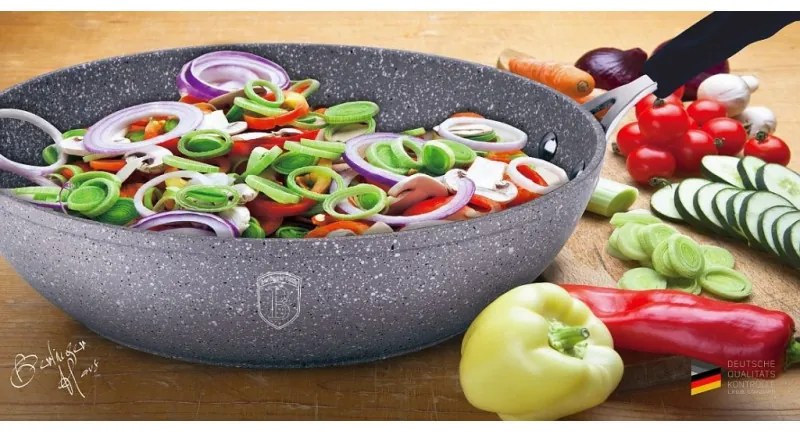 BERLINGERHAUS Wok s mramorovým povrchem 28 cm Gray Stone Touch Line BH-1159