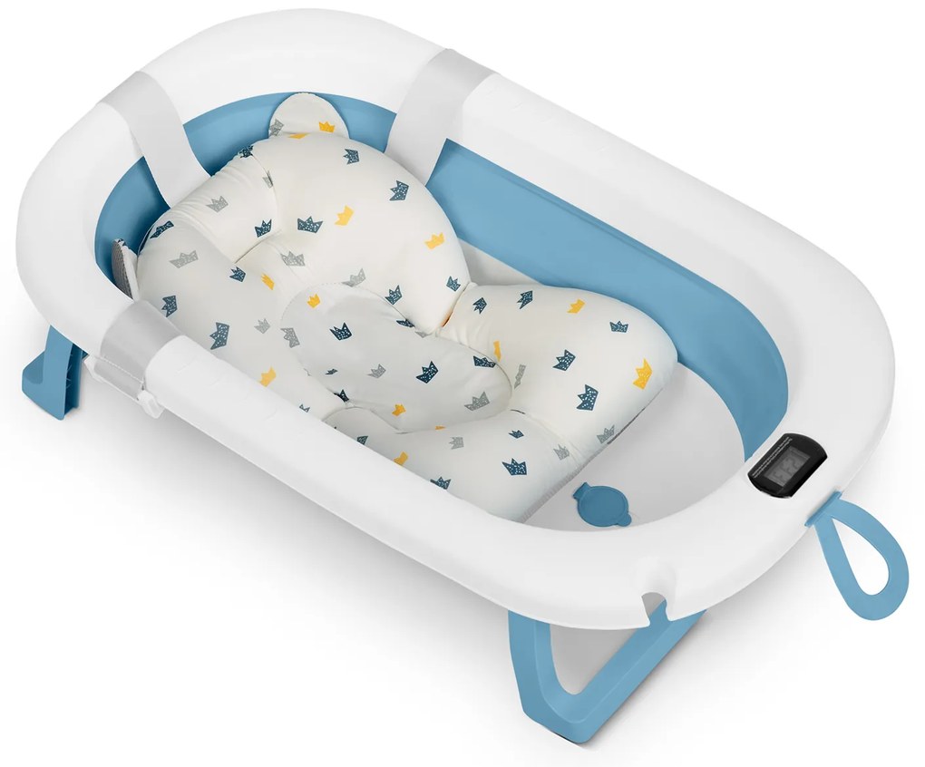 Ricokids Skládací vanička pro děti a kojence s teploměrem a vložkou - RK-287 bílá a modrá