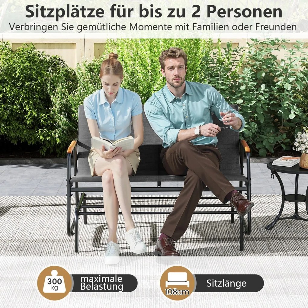 Costway Zahradní lavice pro 2 osoby s jemným klouzavým pohybem a z prodyšné