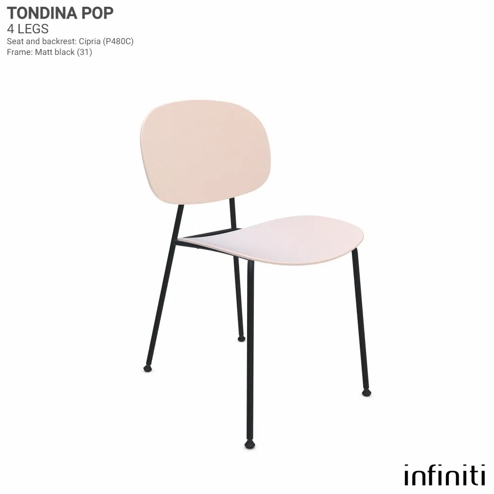 Židle Tondina Pop Barva kovové konstrukce: Matt black 31, Barva sedáku a opěradla z recyklovaného plastu: Cipria IP480C