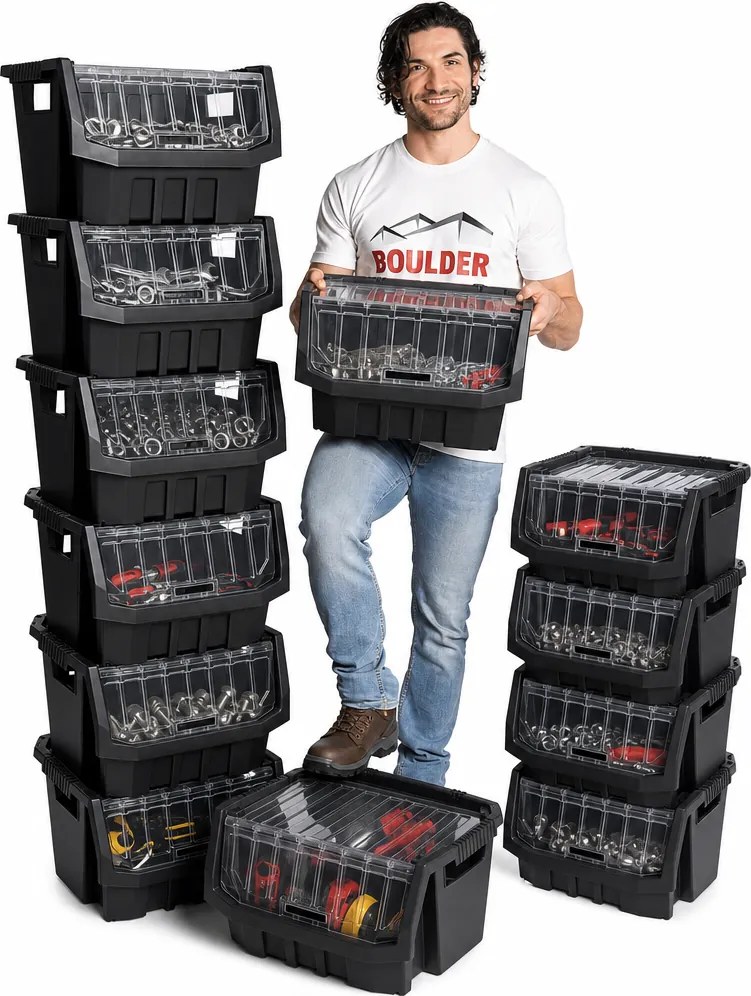 Prosperplast Dílenský úložný box HEAVY DUTY, S VÍKEM, černý 40x29x28 M
