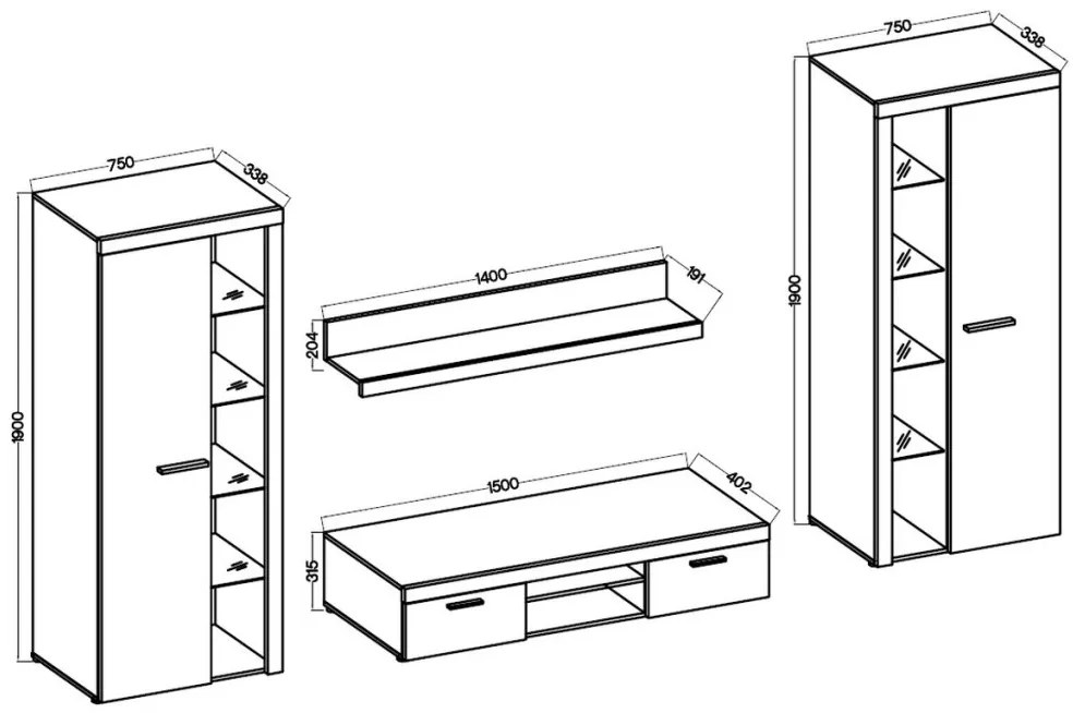Obývací stěna Flamenco XL, dub lefkas